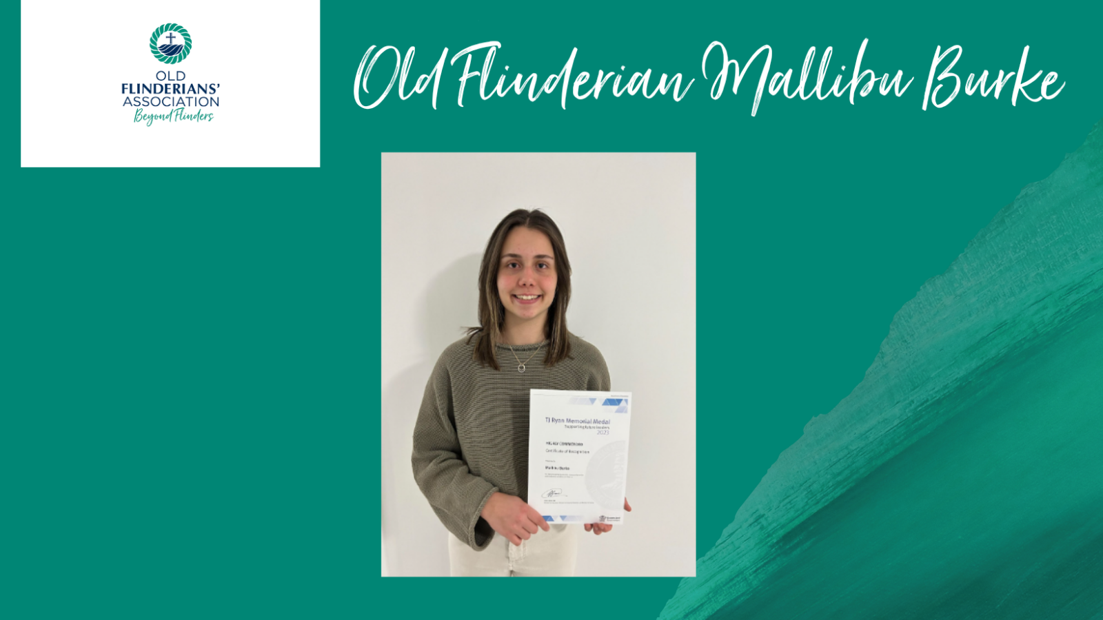 Old Flinderian Mallibu Burke receives TJ Ryan award